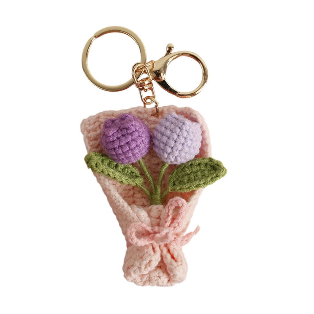 Knitted Floral Keychain Crochet Bouquets Rings Pendant Holder For ...