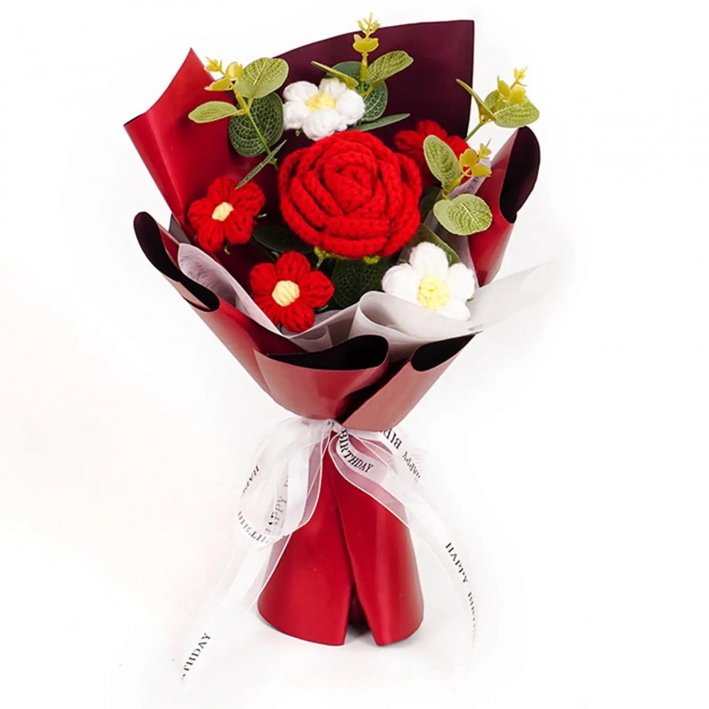 Knitted Flower Finished Home Decoration Crochet Flower Bouquet for ...