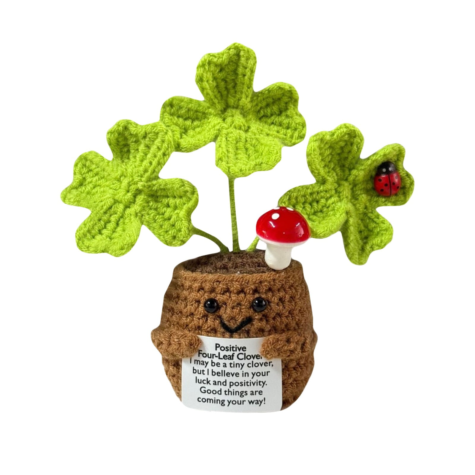 Knitted Four-Leaf Clover Decoration with Inspirational Messages - Lucky ...