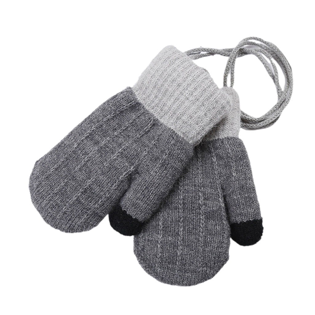 Knitted Gloves Toddler Children Mittens with String Cartoon Fleece ...