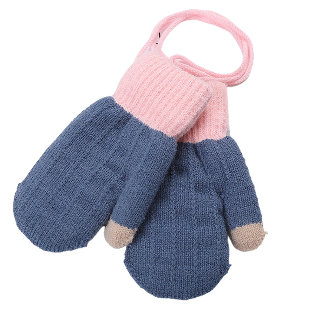 Knitted Gloves Toddler Children Mittens with String Cartoon Fleece ...