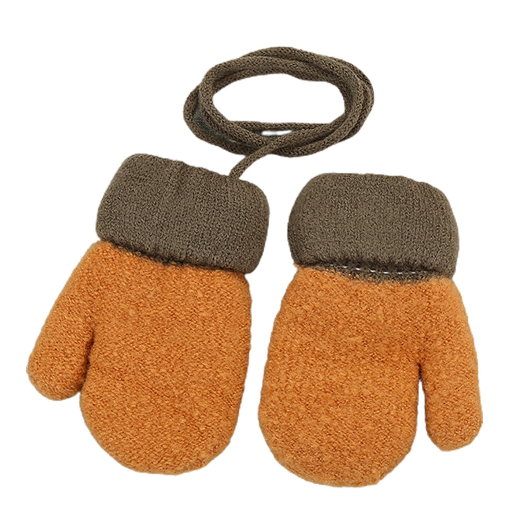 Knitted Gloves for Toddlers Fuzzy Fleece Gloves with String Full Finger ...