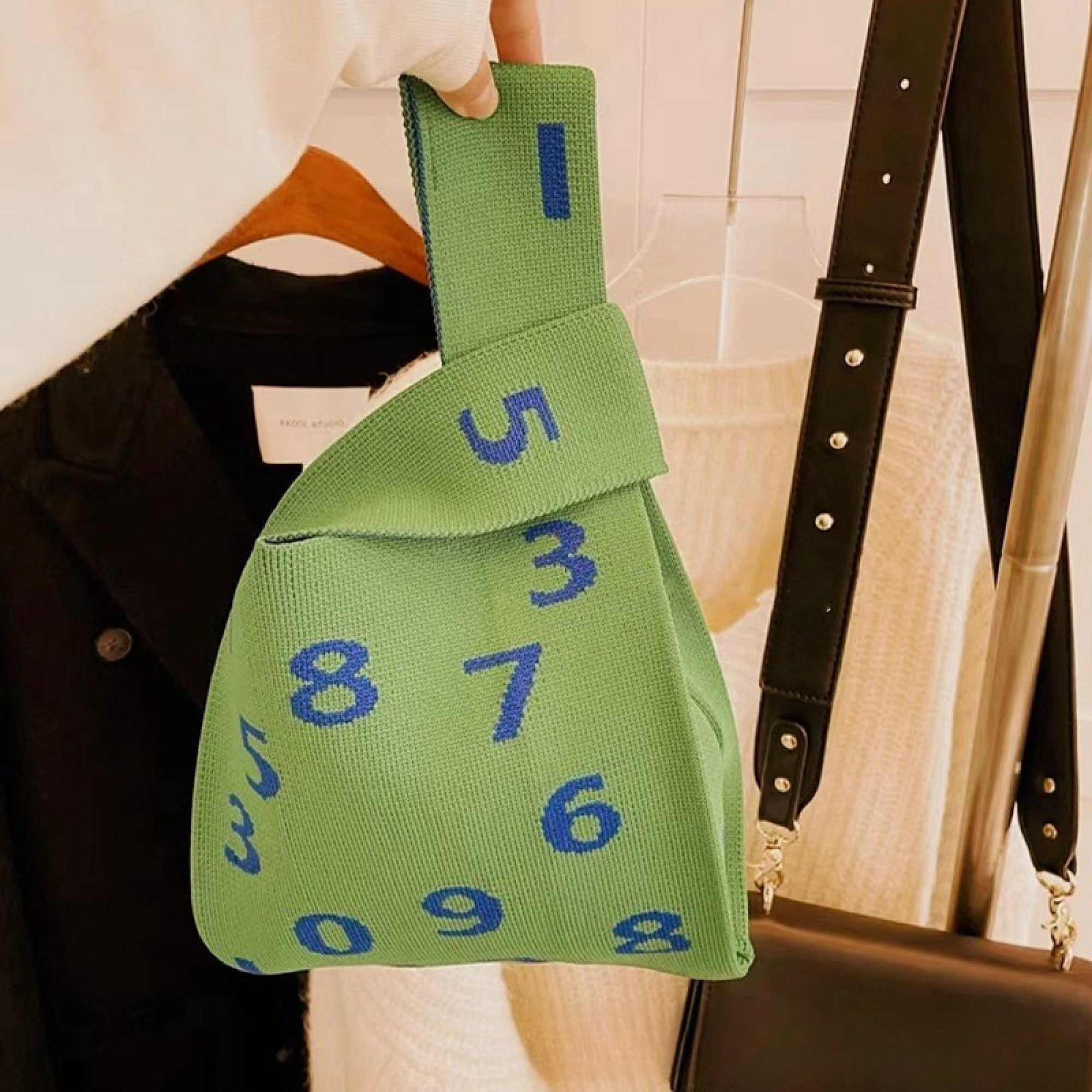 Knitted Handbag Tote Bucket Sling Wrist Bag Purse Alphabets Numbers ...