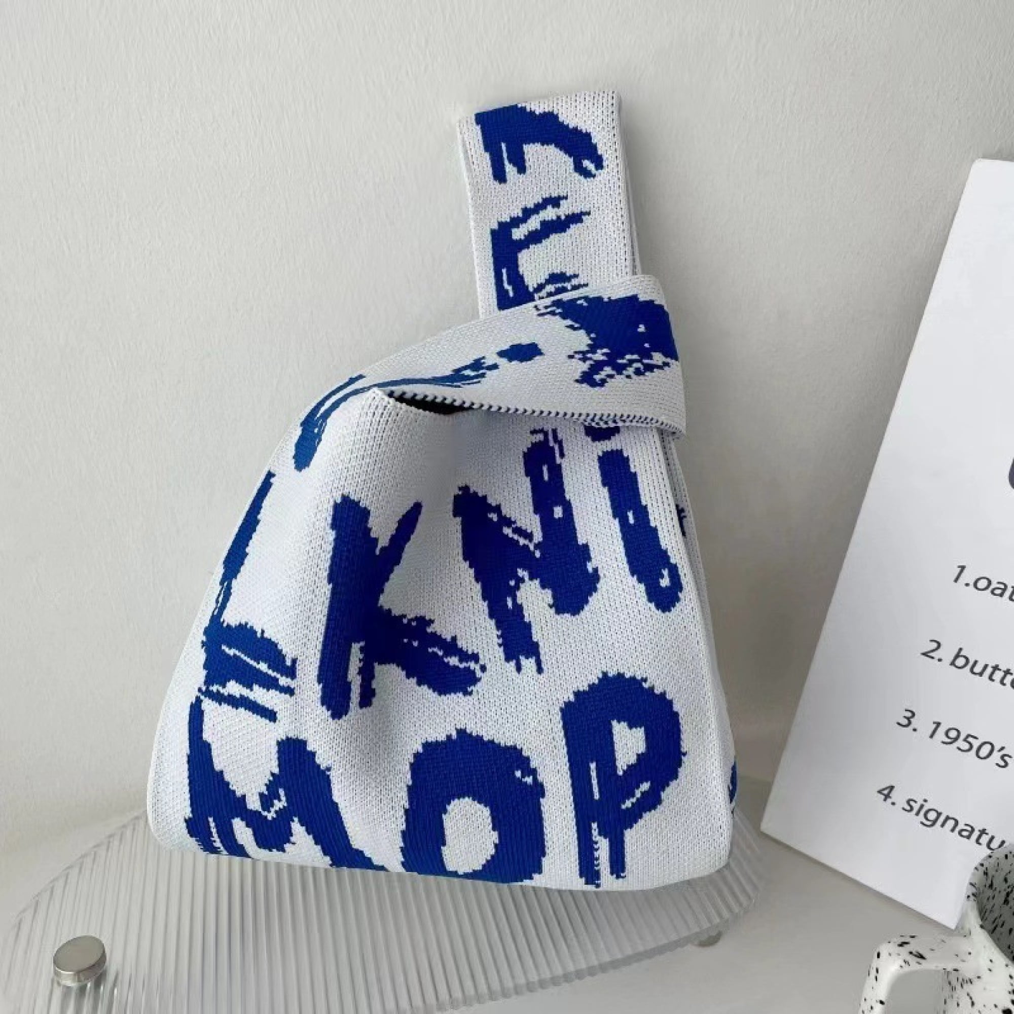 Knitted Handbag Tote Bucket Sling Wrist Bag Purse Alphabets Numbers ...