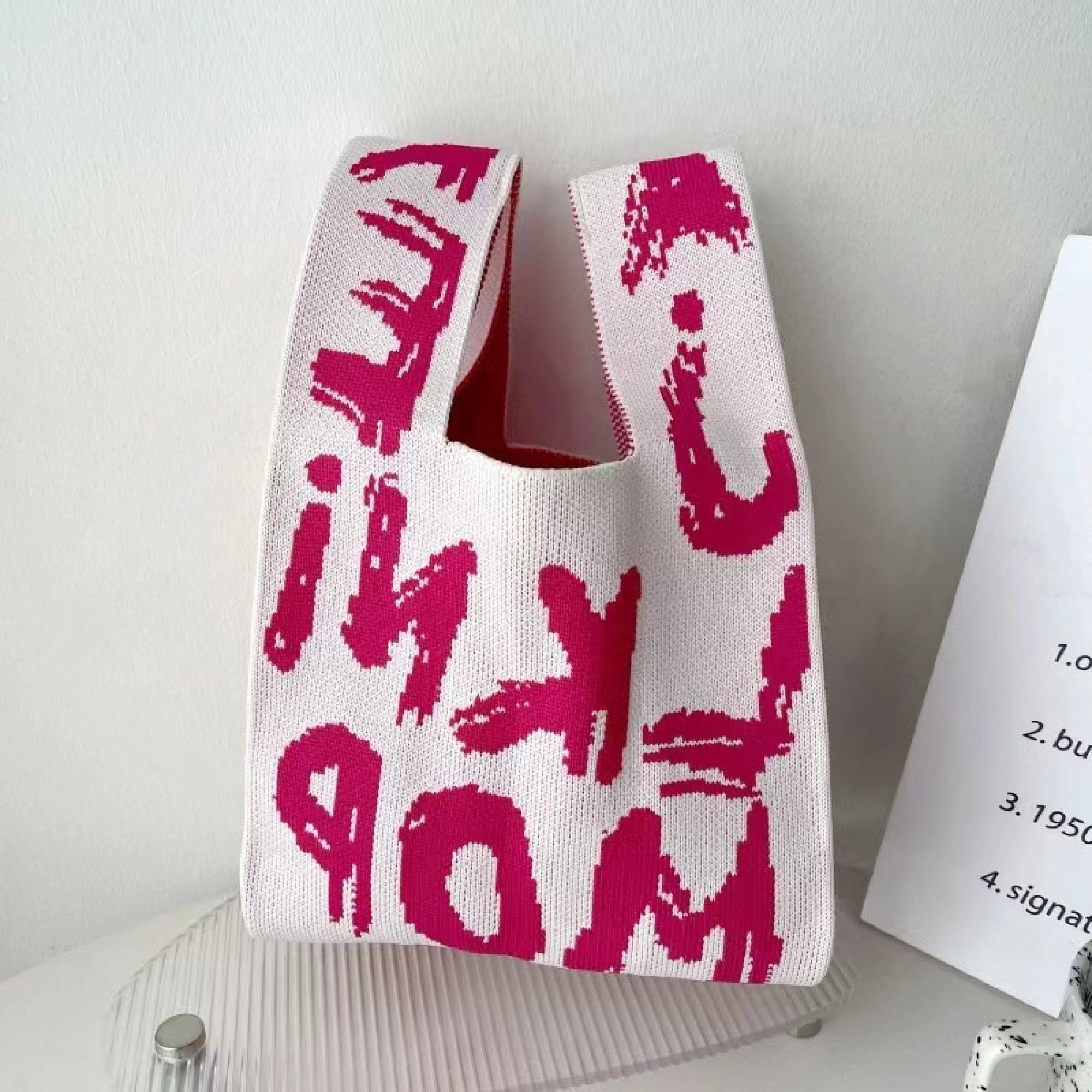 Knitted Handbag Tote Bucket Sling Wrist Bag Purse Alphabets Numbers ...