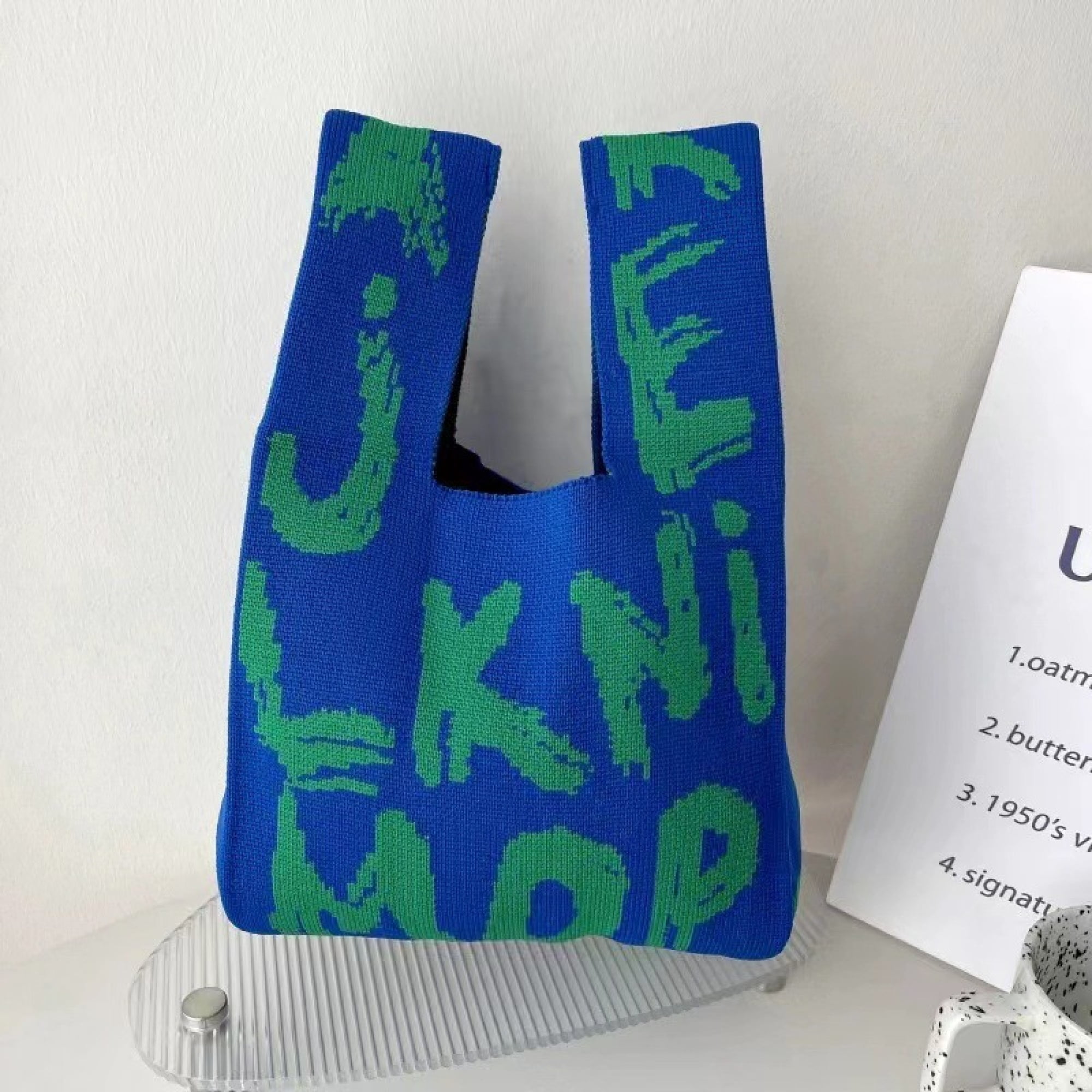 Knitted Handbag Tote Bucket Sling Wrist Bag Purse Alphabets Numbers ...