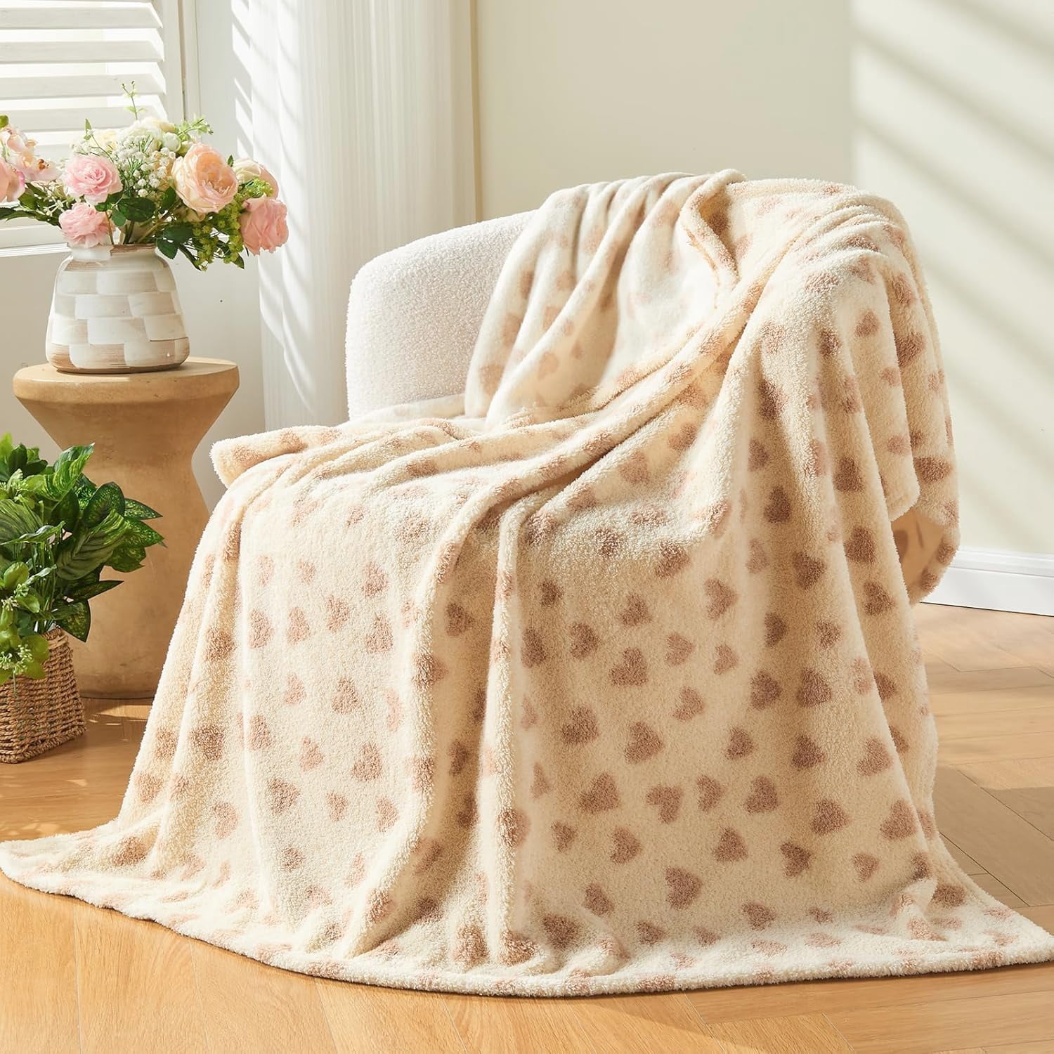 Knitted Heart Blanket Super Soft Plush Throw for Couch Fuzzy Fluffy ...
