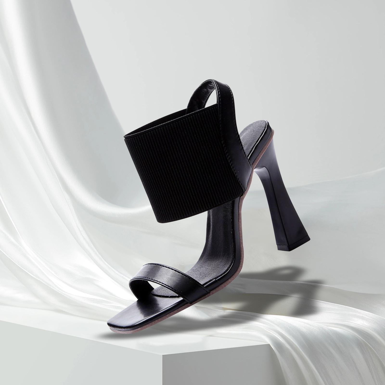 Knitted High Heels Sandals, Women Thick Heeled Sandals Square Toe Prom ...