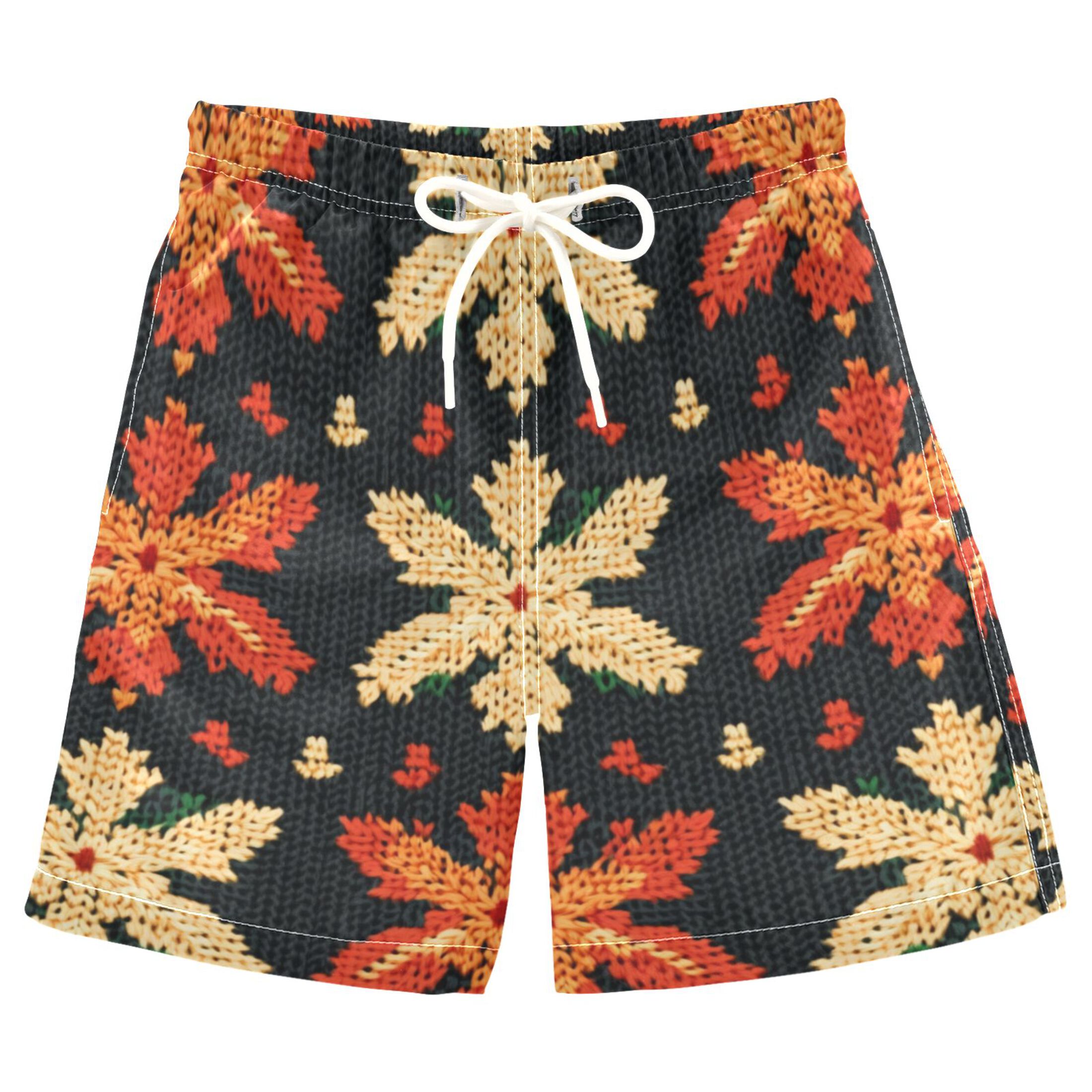 Knitted Pattern Maple Leaves Boys' Beach Pants Board Shorts Swim Trunks ...