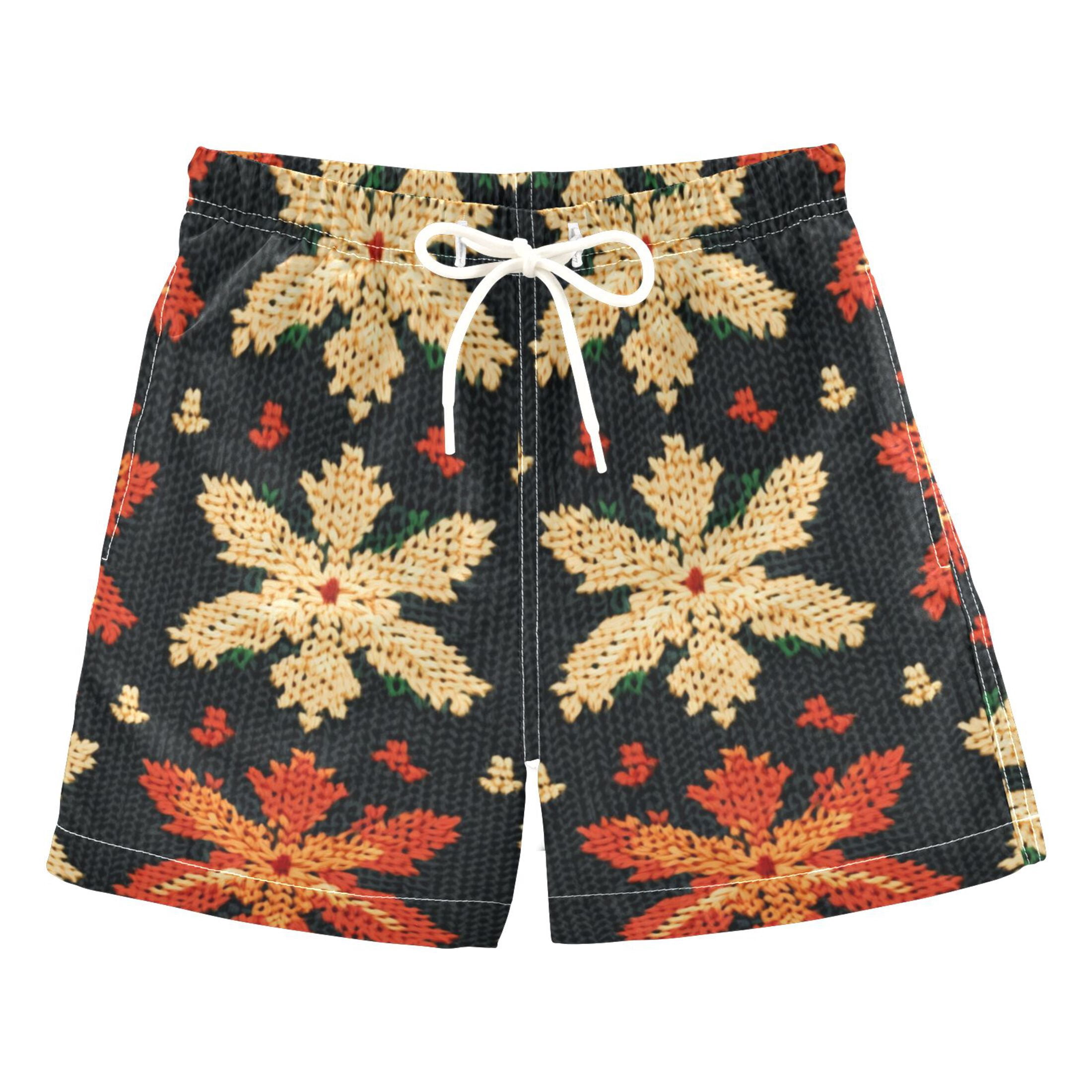 Knitted Pattern Maple Leaves Boys' Swim Trunks Board Shorts Beach Pants ...