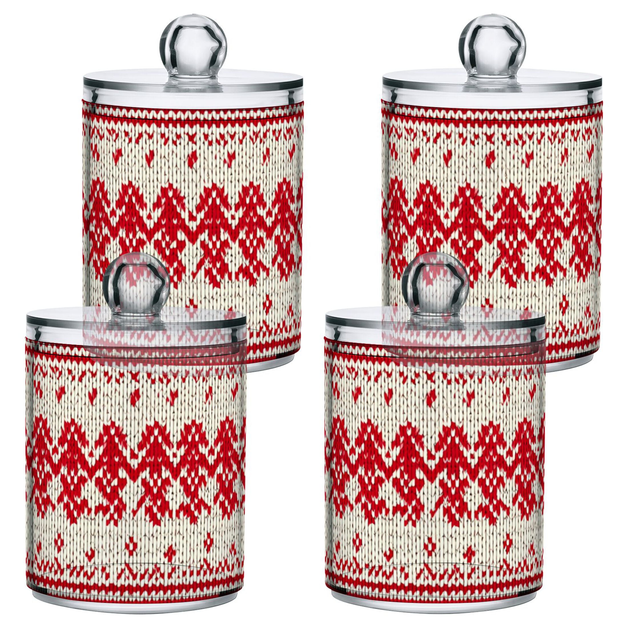 Knitted Pattern in Christmas Red Translucent Plastic Cans Storage ...