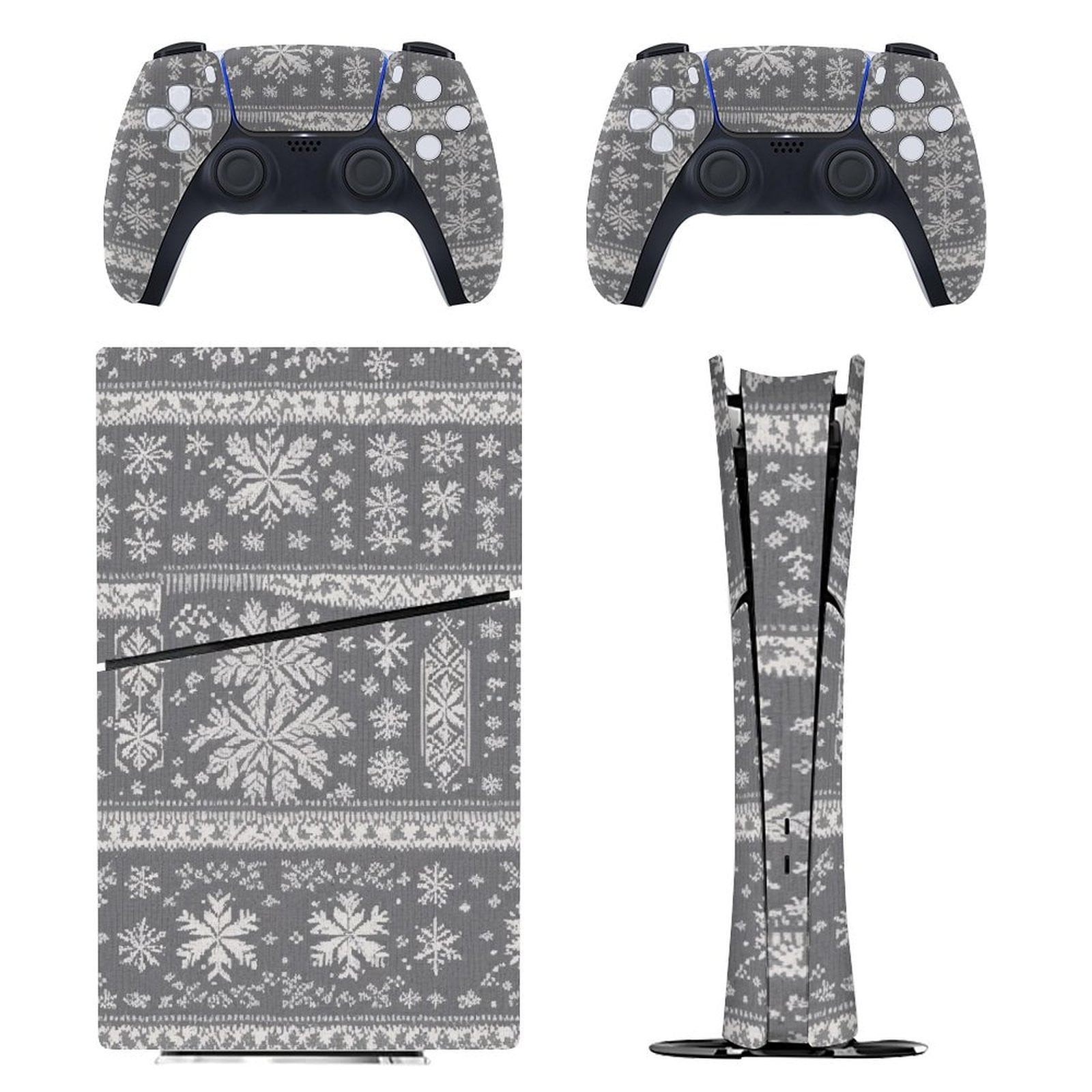 Knitted Pattern with Snowflakes Console Skin Bundle for PS5 Pro Slim ...