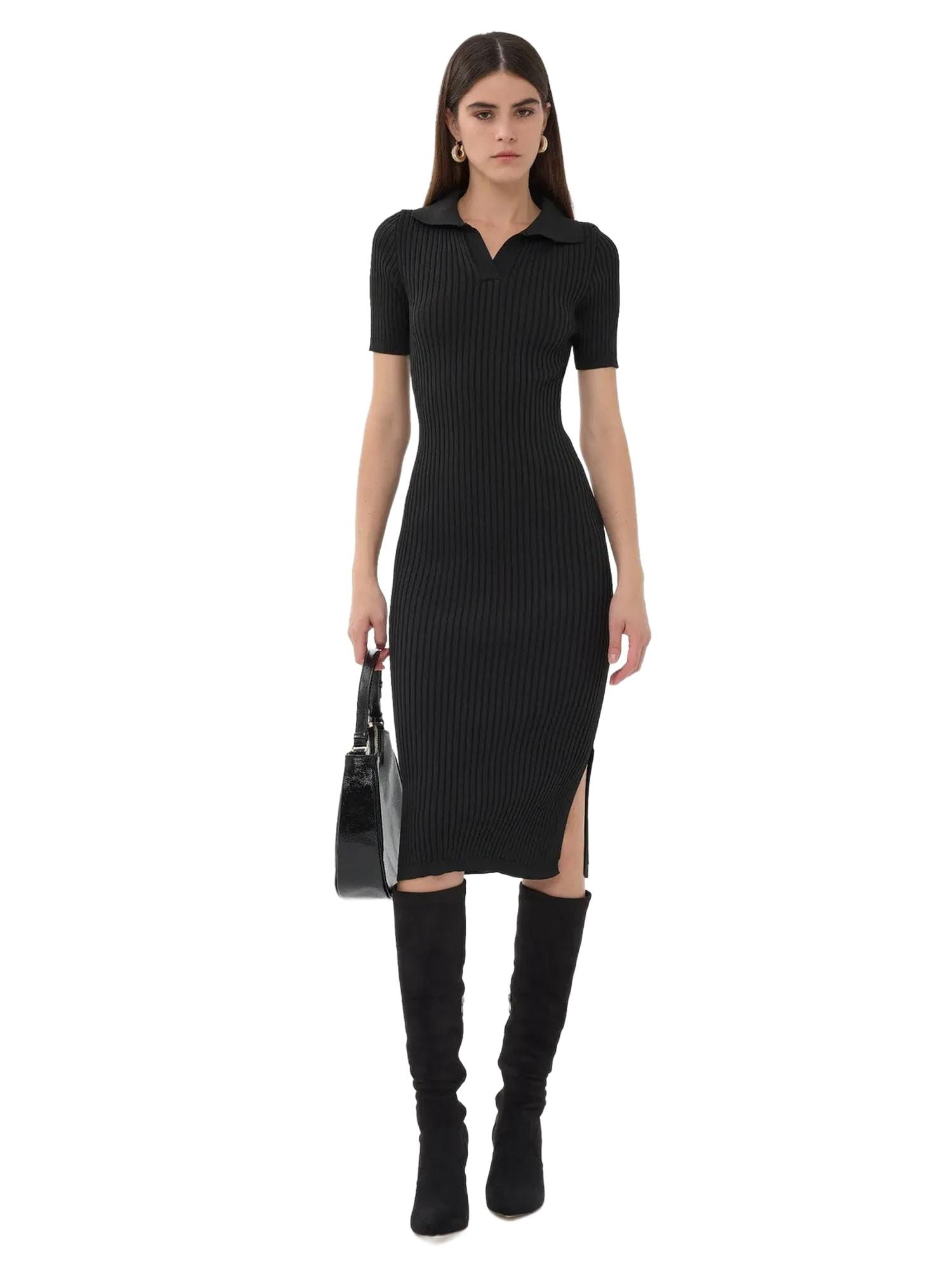Knitted Short Sleeve Side-Slit Dress - Walmart.com
