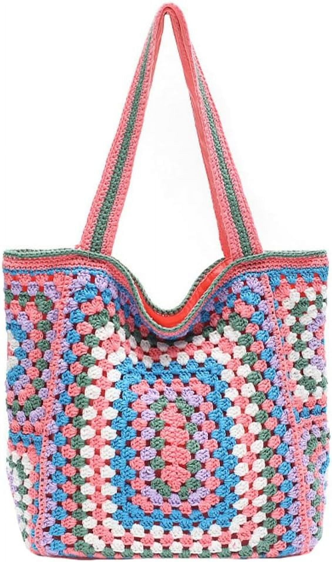 Knitted Shouder Bags for Women Crochet Handbag Colorful Summer Totes ...