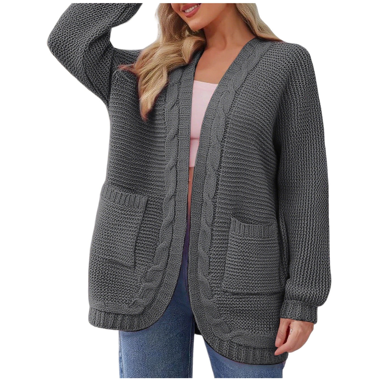 QHFBli Long Sleeve Cable Knit Long Cardigan for Women 2075 Fall Winter ...
