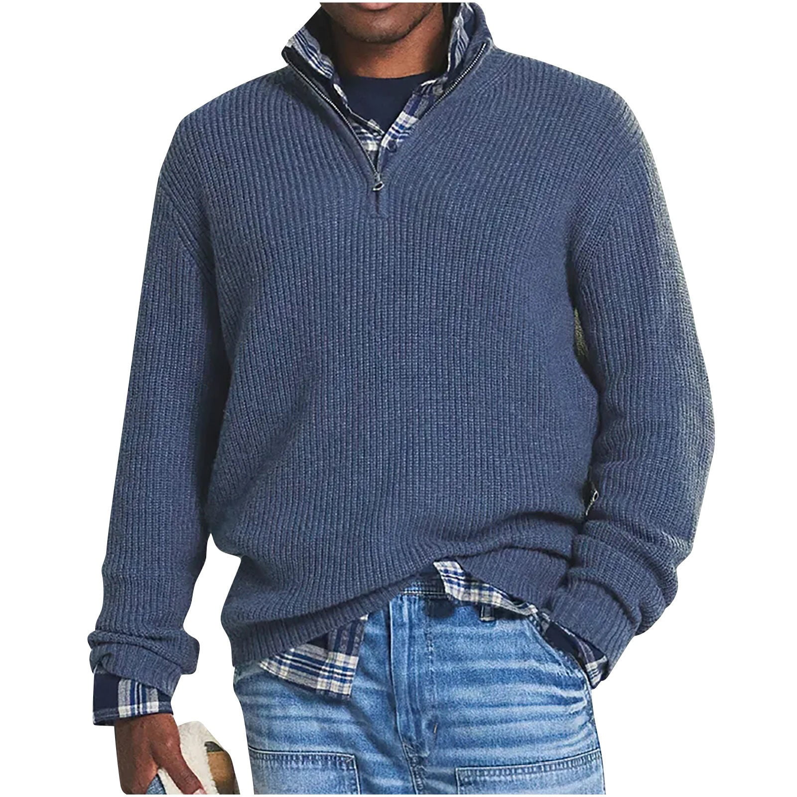 Knitted Sweaters for Men Big and Tall S-5X Plus Size Half Zippers Stand ...