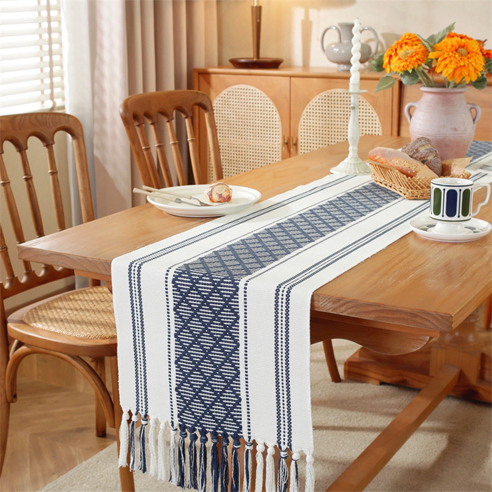 Knitted Table Runner,Farmhouse Style Boho Table Runner 118 inches Long ...