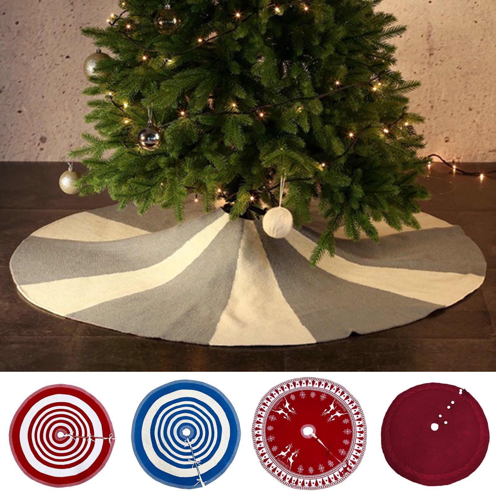 Knitted Thicker Christmas Tree Skirt - Soft, Cozy, and Lace-Up Design ...