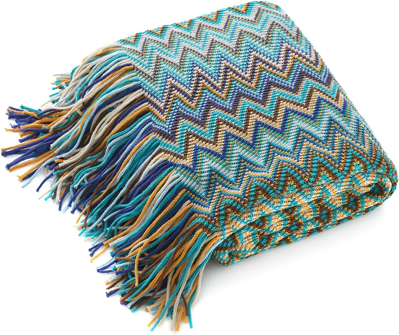 Knitted Throw Blanket with Tassel Knit Woven Wave Fringe Crochet ...