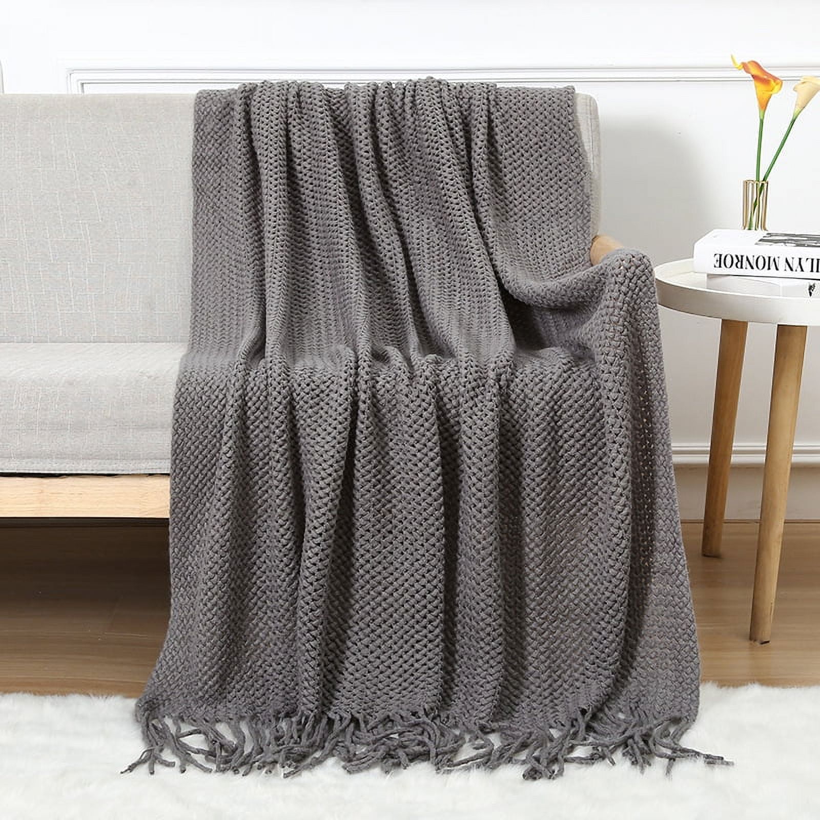 Knitted Throw Blanket with Tassels Bubble Textured Lightweight Throws ...