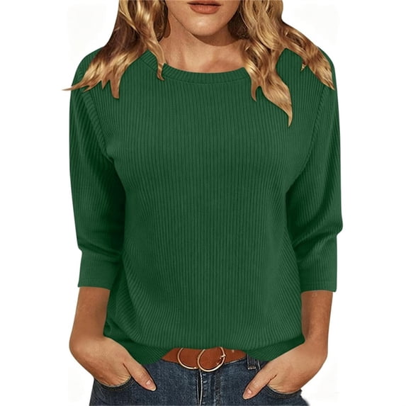 Knitted Tops For Women 3/4 Sleeve Crew Neck Tunic Blouse Fall Winter ...