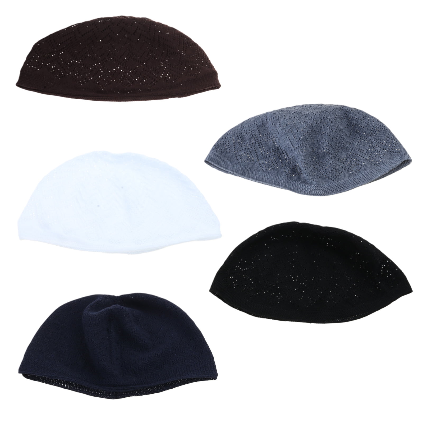 Knitted Turban Hat Men Breathable Mesh Islamic Kufi Solid Color Round ...