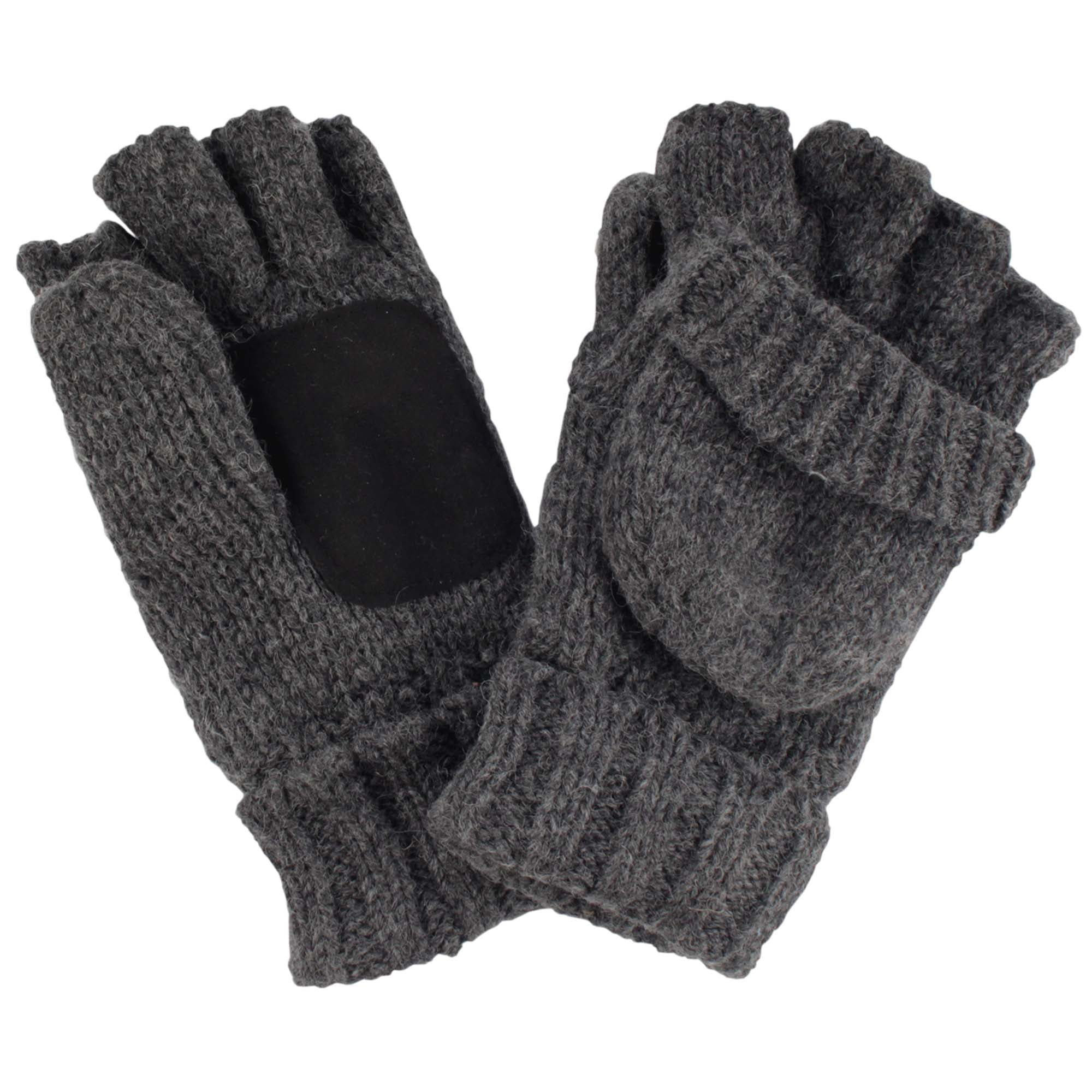 Knitted Winter Convertible Half Fingerless Glove Mittens Combo - Dark ...