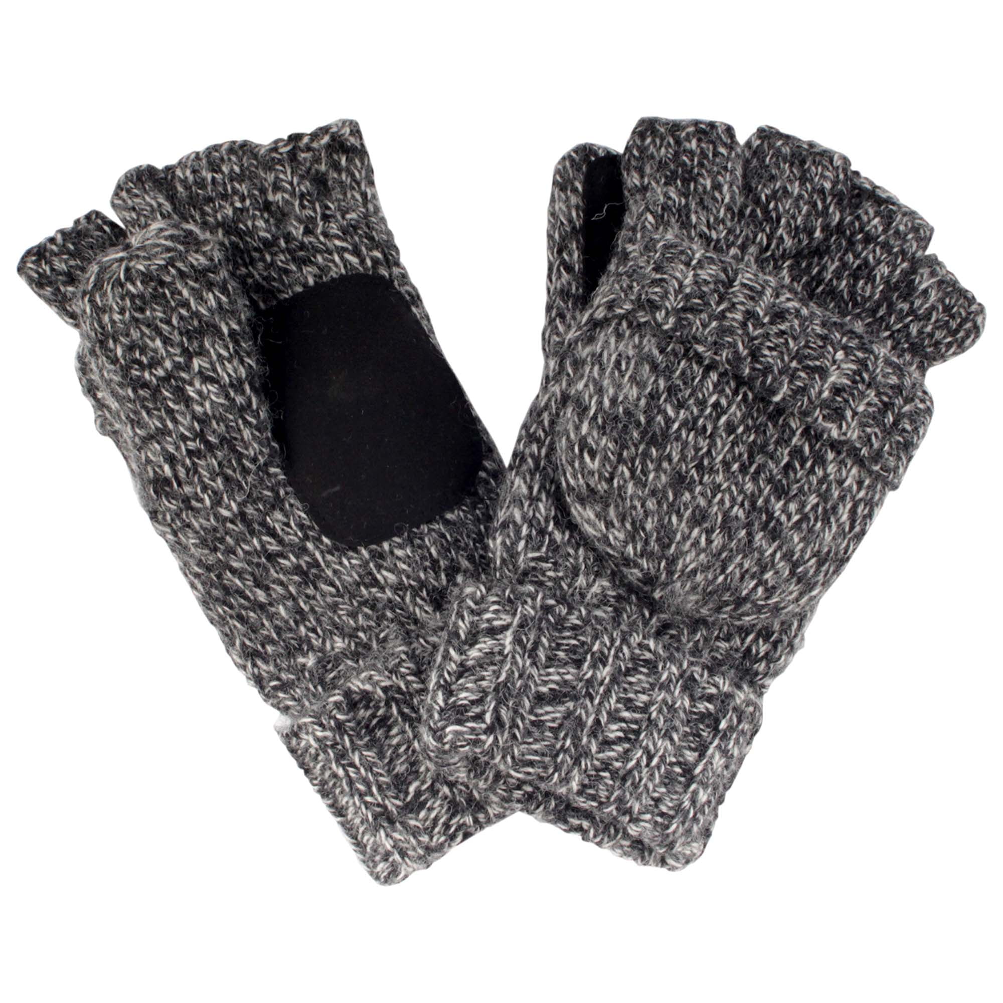 BambooMN Wool Acrylic Knitted Winter Convertible Half Fingerless Glove ...