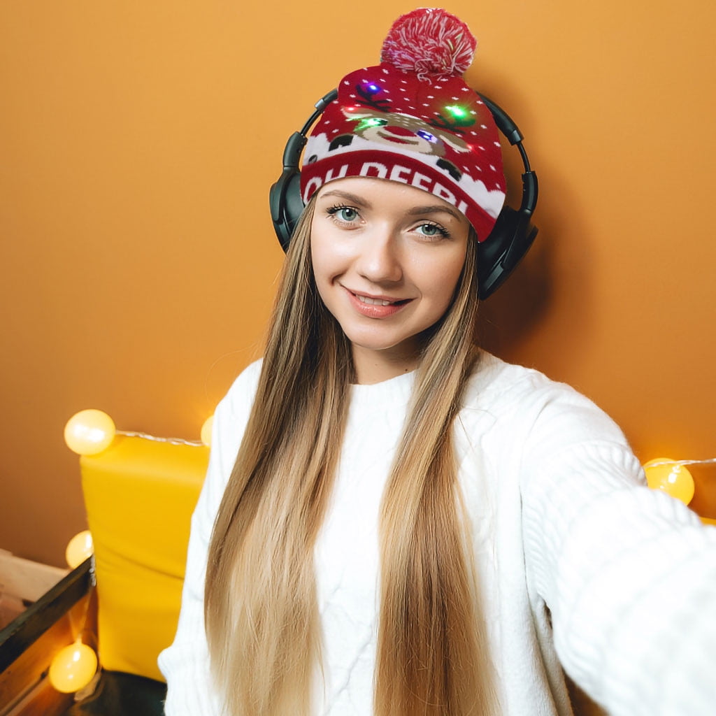 Knitted Wool Cap Unisex Christmas LED Light-Up Santa Flashing Baseball ...