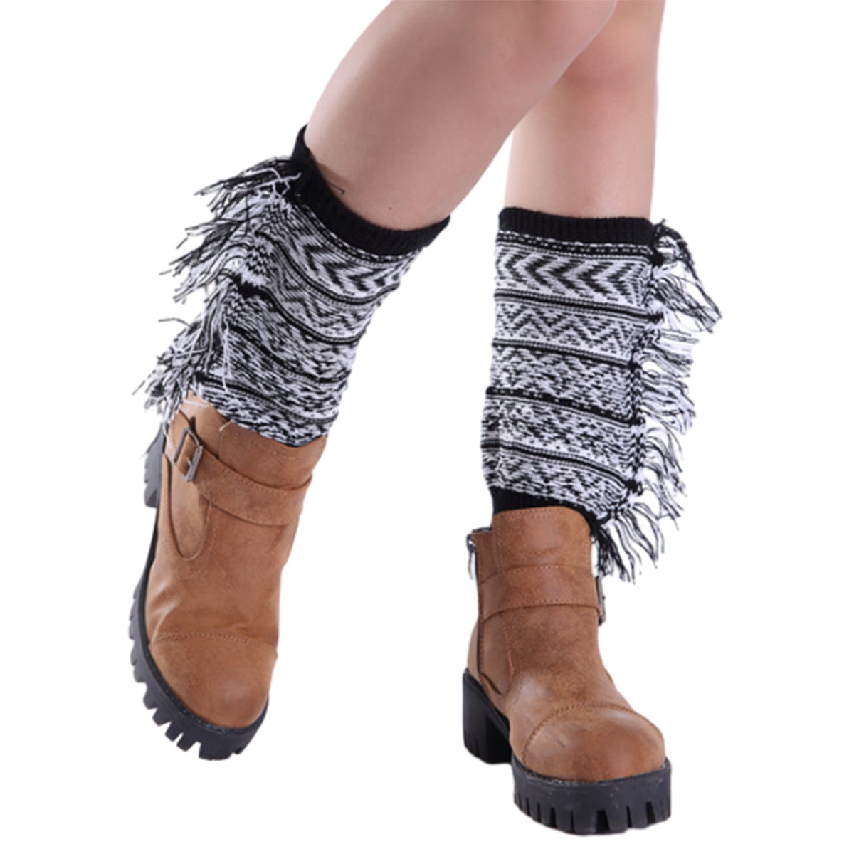 Knitted Wool Mixed Colour Side Fringe Short Sock Covers Cute Short Leg ...