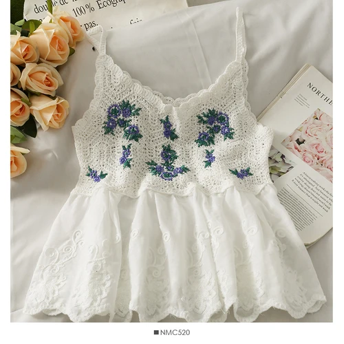 Knitted tops for women colorblock tank top woman patchwork embroidered ...
