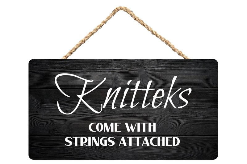 Knitteks Come With Strings Attached Wooden Hanging Sign For Home Door ...