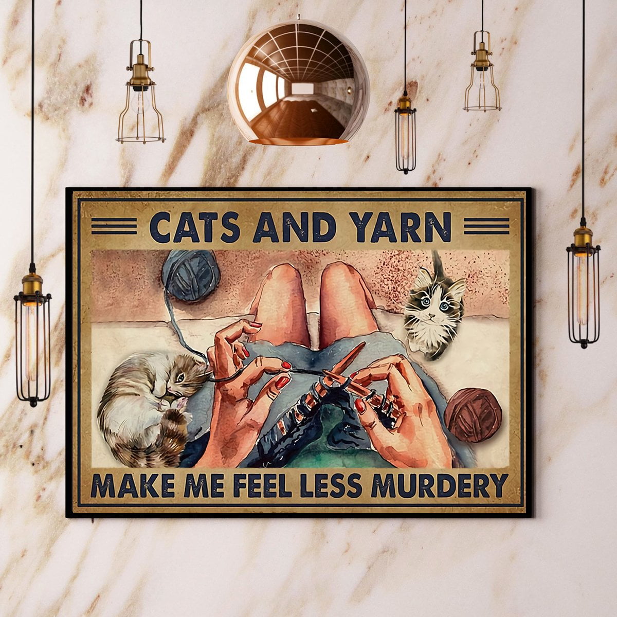 Knitting Cats And Yarn Make Me Feel Less Murdery Retro Paper Horizontal ...
