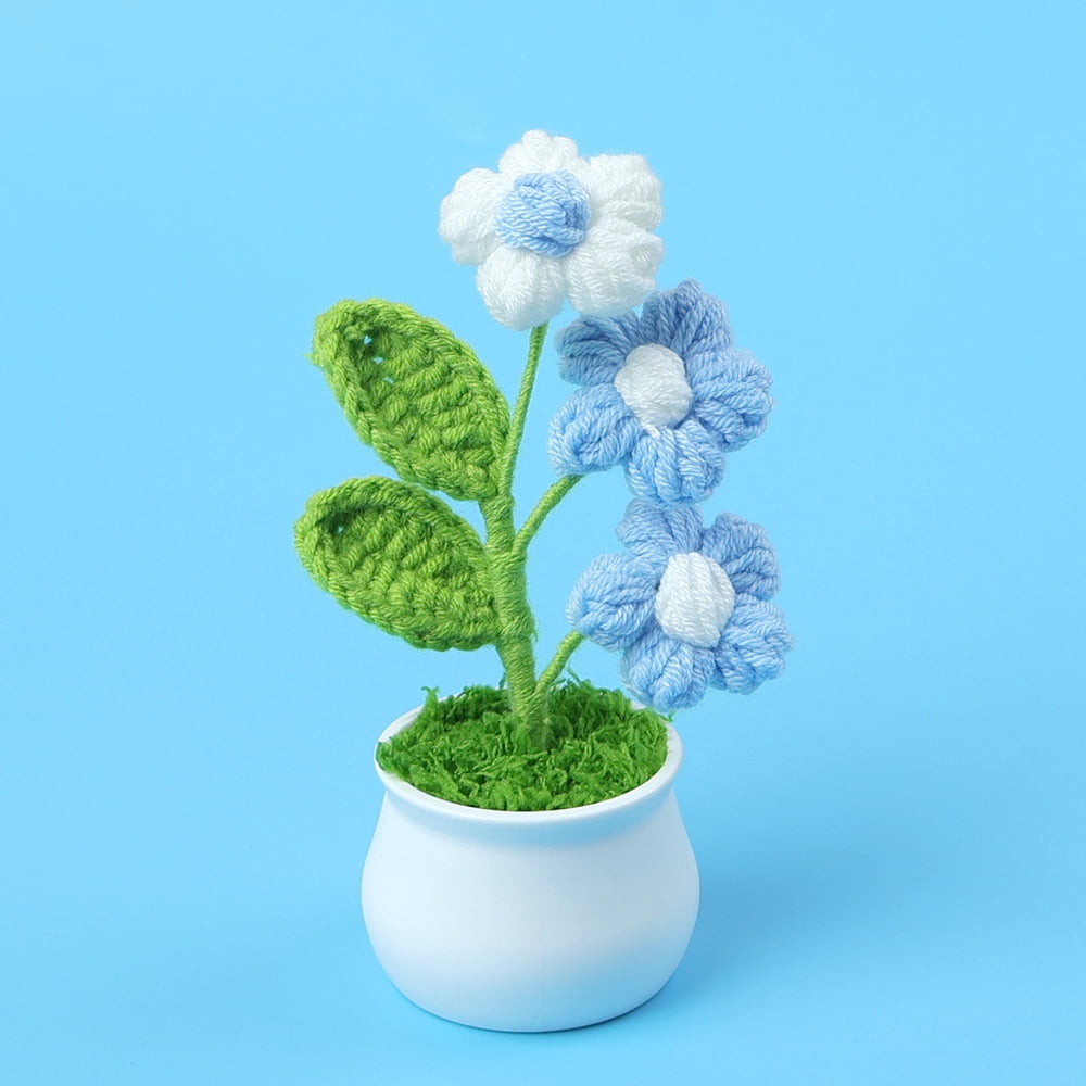 Knitting Crochet Puff Flowers Potted Plants Gradient Colorful Flowers ...