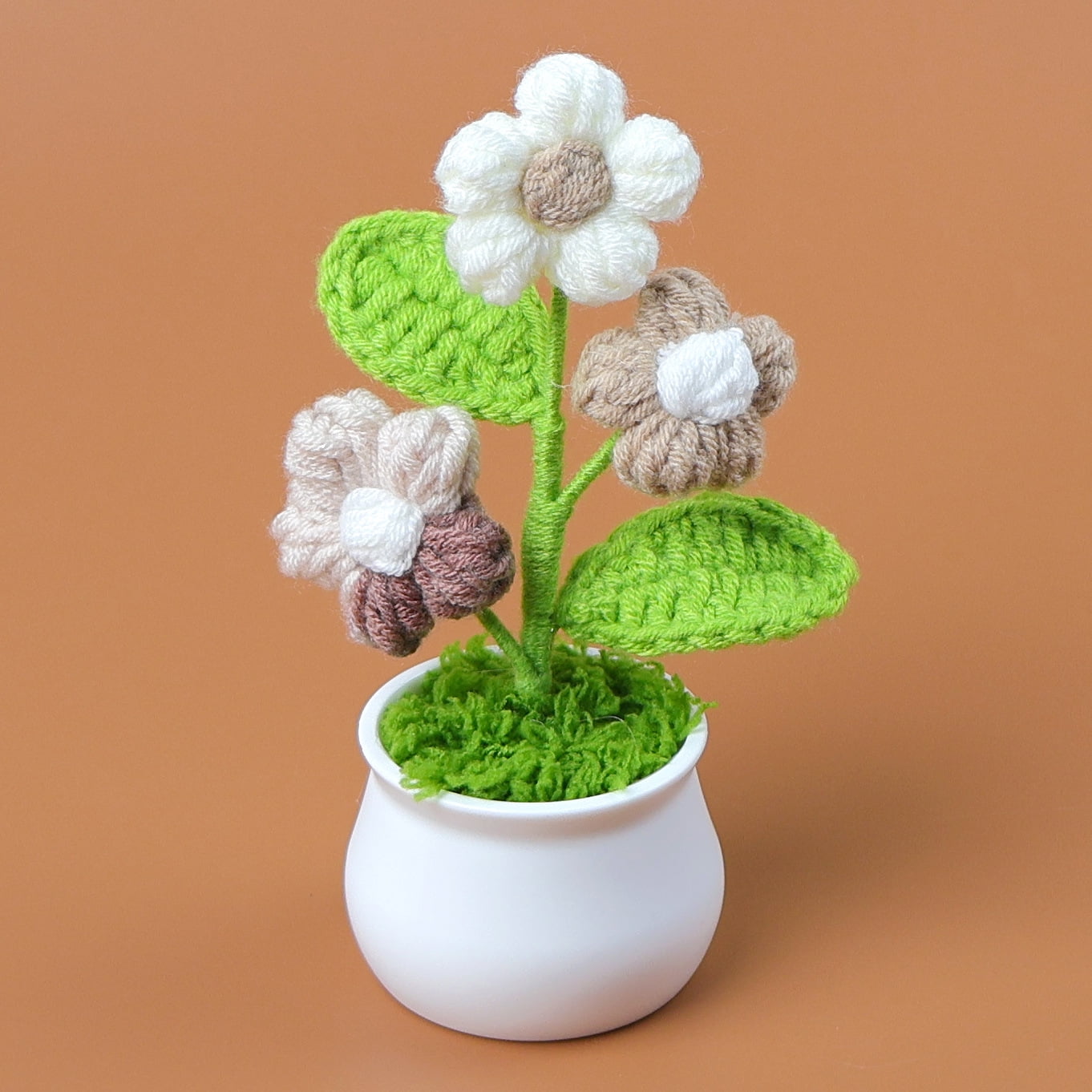 Knitting Crochet Puff Flowers Potted Plants Gradient Colorful Flowers ...