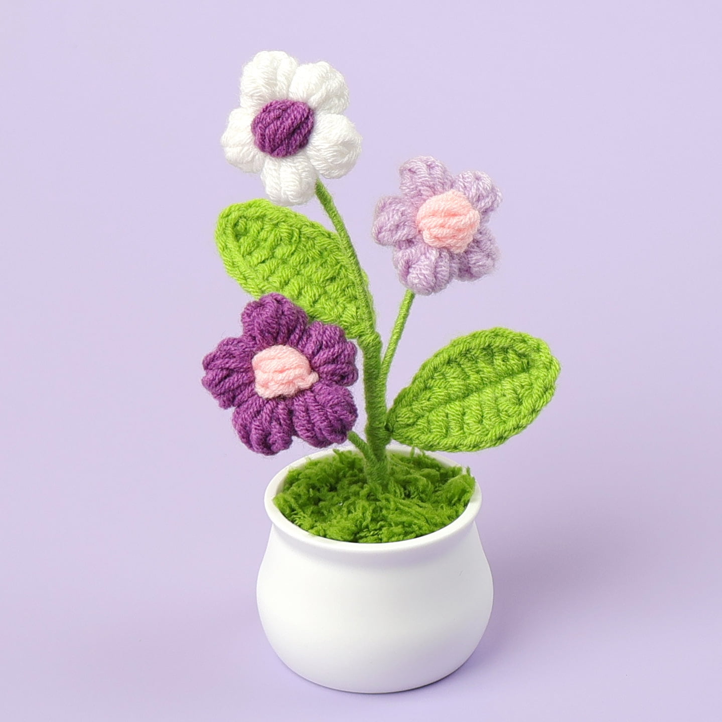 Knitting Crochet Puff Flowers Potted Plants Gradient Colorful Flowers ...