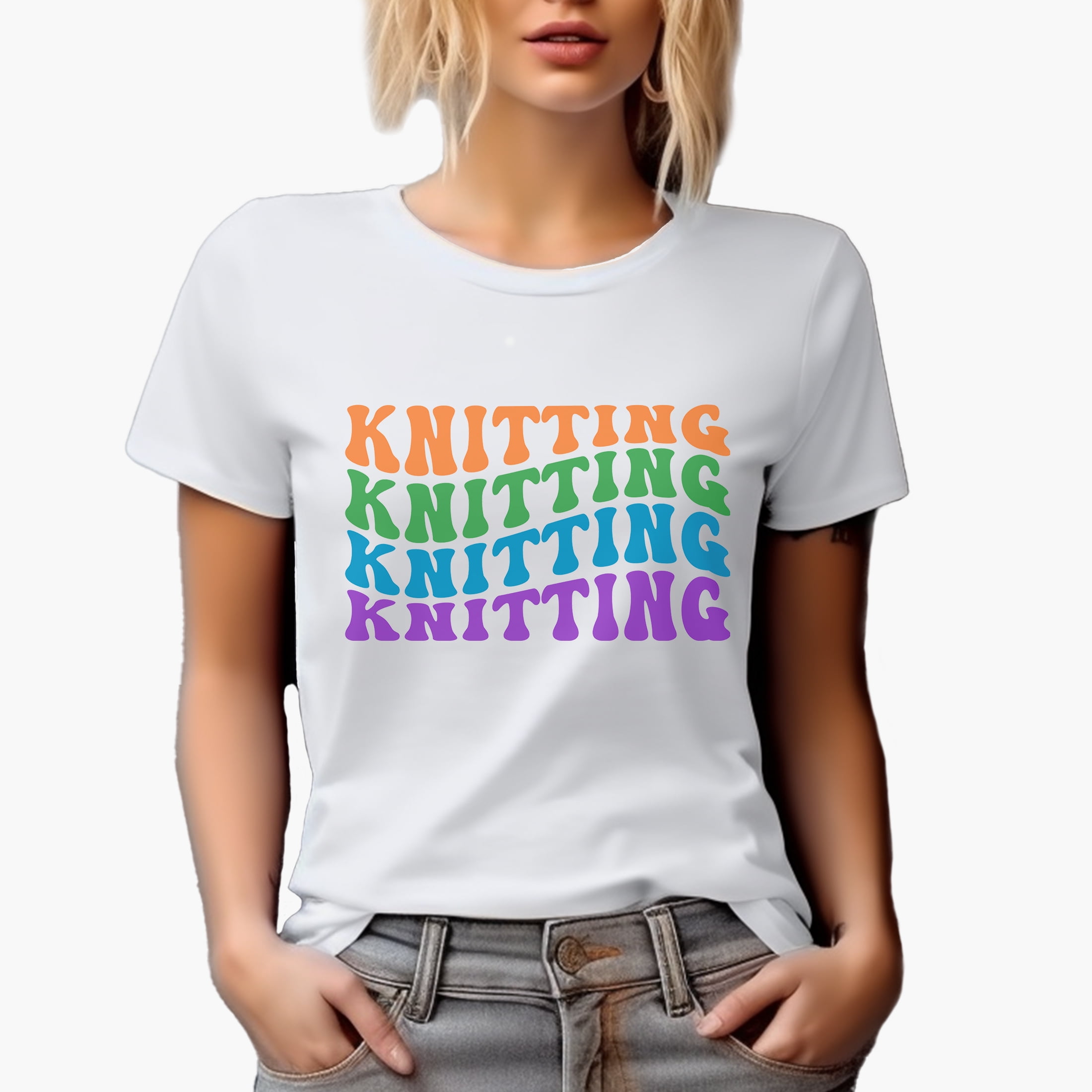 Knitting, Knitter Themed, Groovy Retro Wavy Text Merch Gift, White T ...
