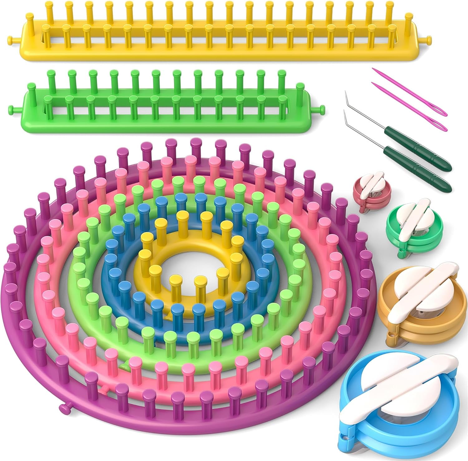 Knitting Loom Kit with Pompom Maker, Round Knitting Loom for Hat ...