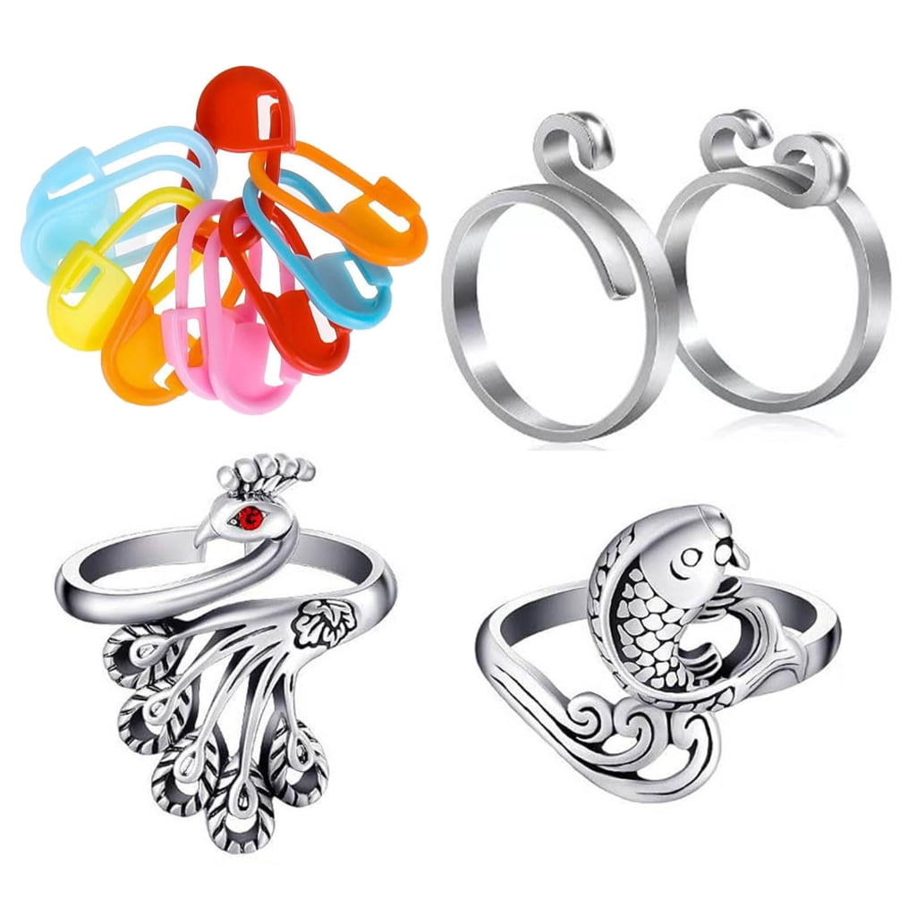 Knitting Loop Crochet Rings with Stiching Marker, Adjustable Crochet ...
