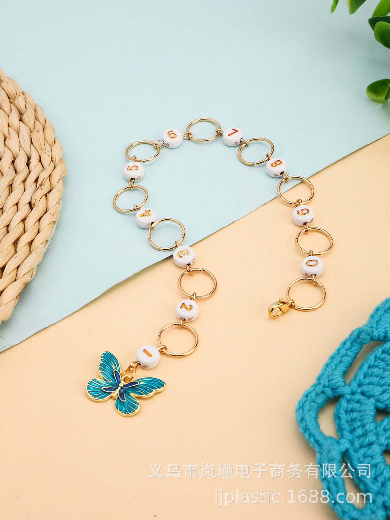Knitting Row Counter Chain with Enamel Butterfly Pendant 0 to 9 Number ...