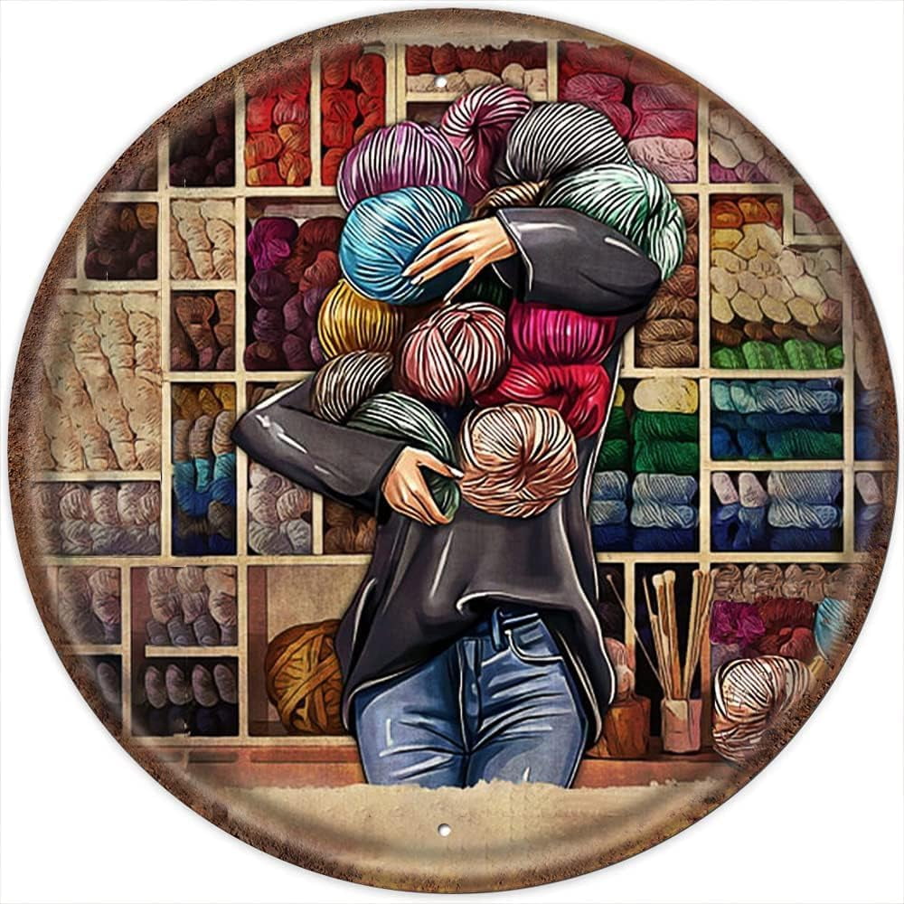 Knitting Sign It's not Hoarding If It's Yarn Vintage Style Round Tin ...