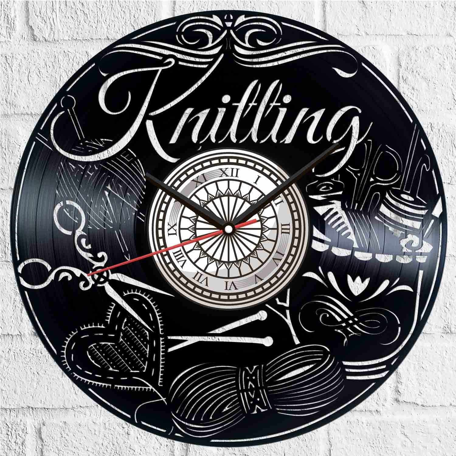 Knitting Vinyl Record Wall Clock Retro style Wall clock Silent Home ...