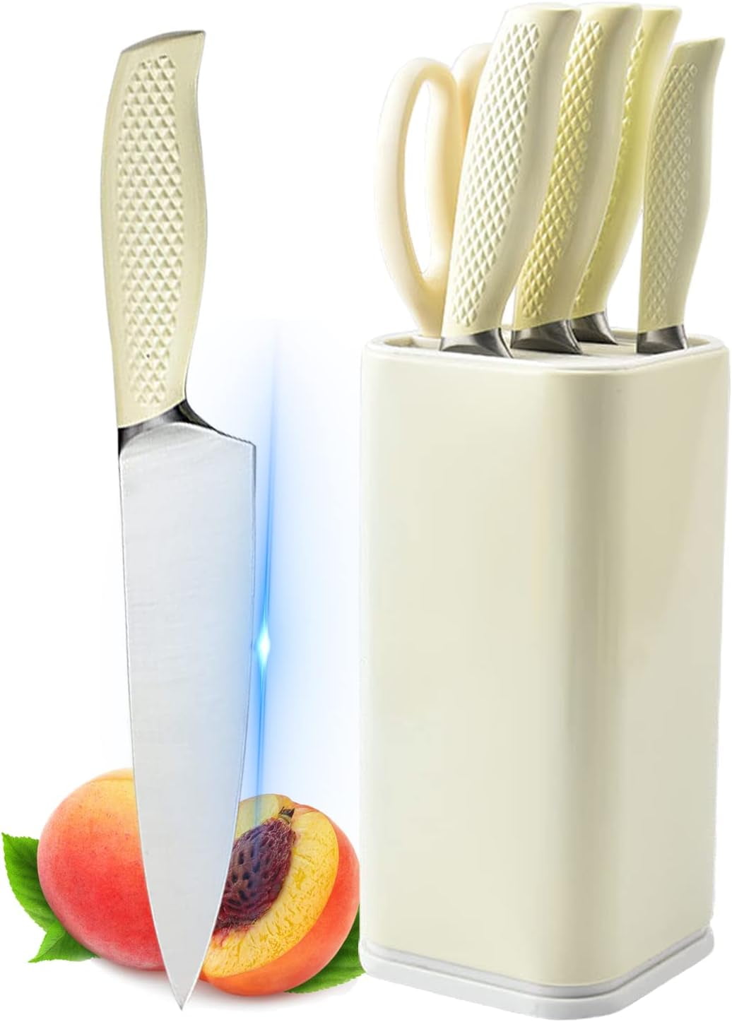 Knives Set with Block, 6-Pieces White Ultra Sharp Stainless Steel Chef ...