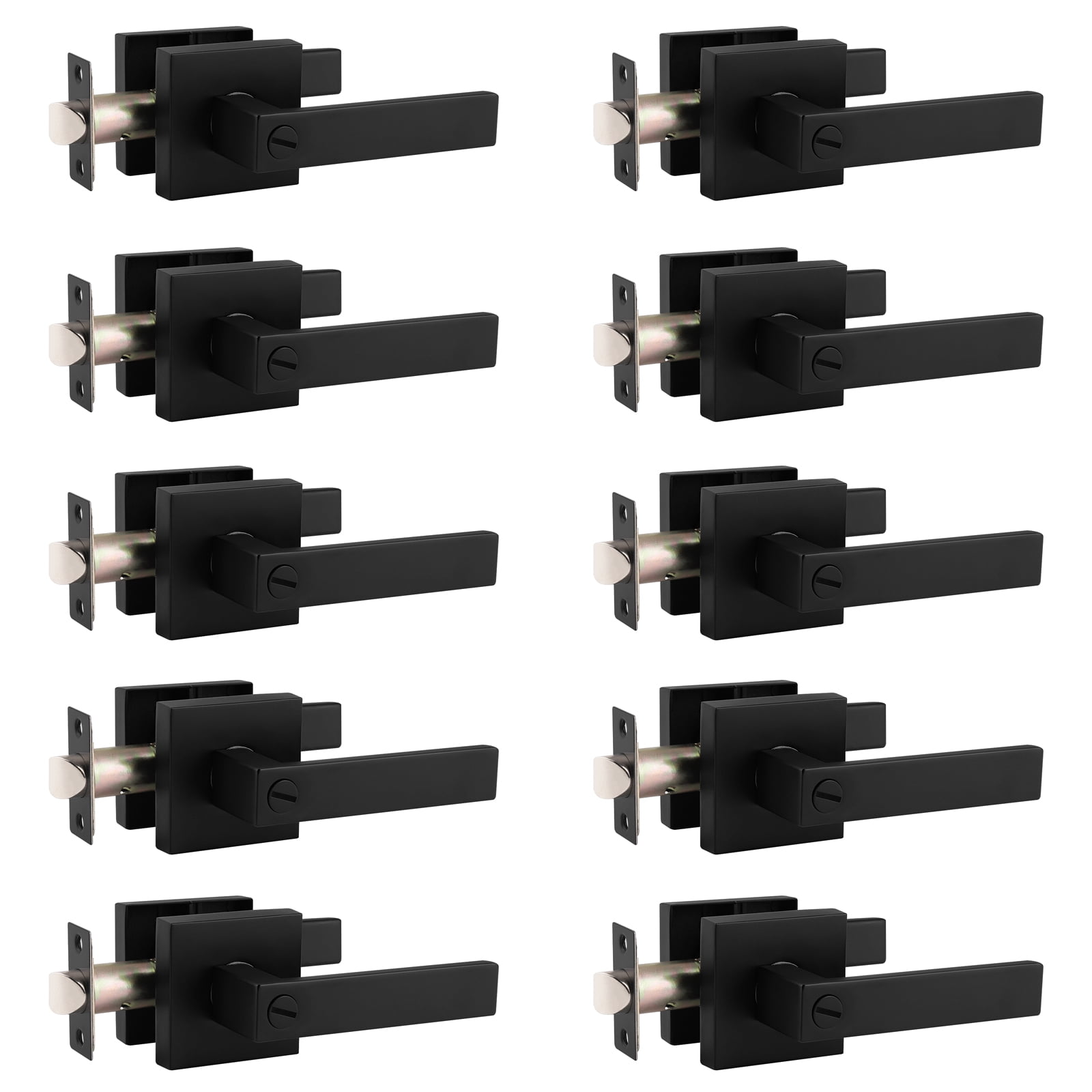 Knobelite (10 Pack) Privacy Door Lever, Locking Inside Door Handle Set ...