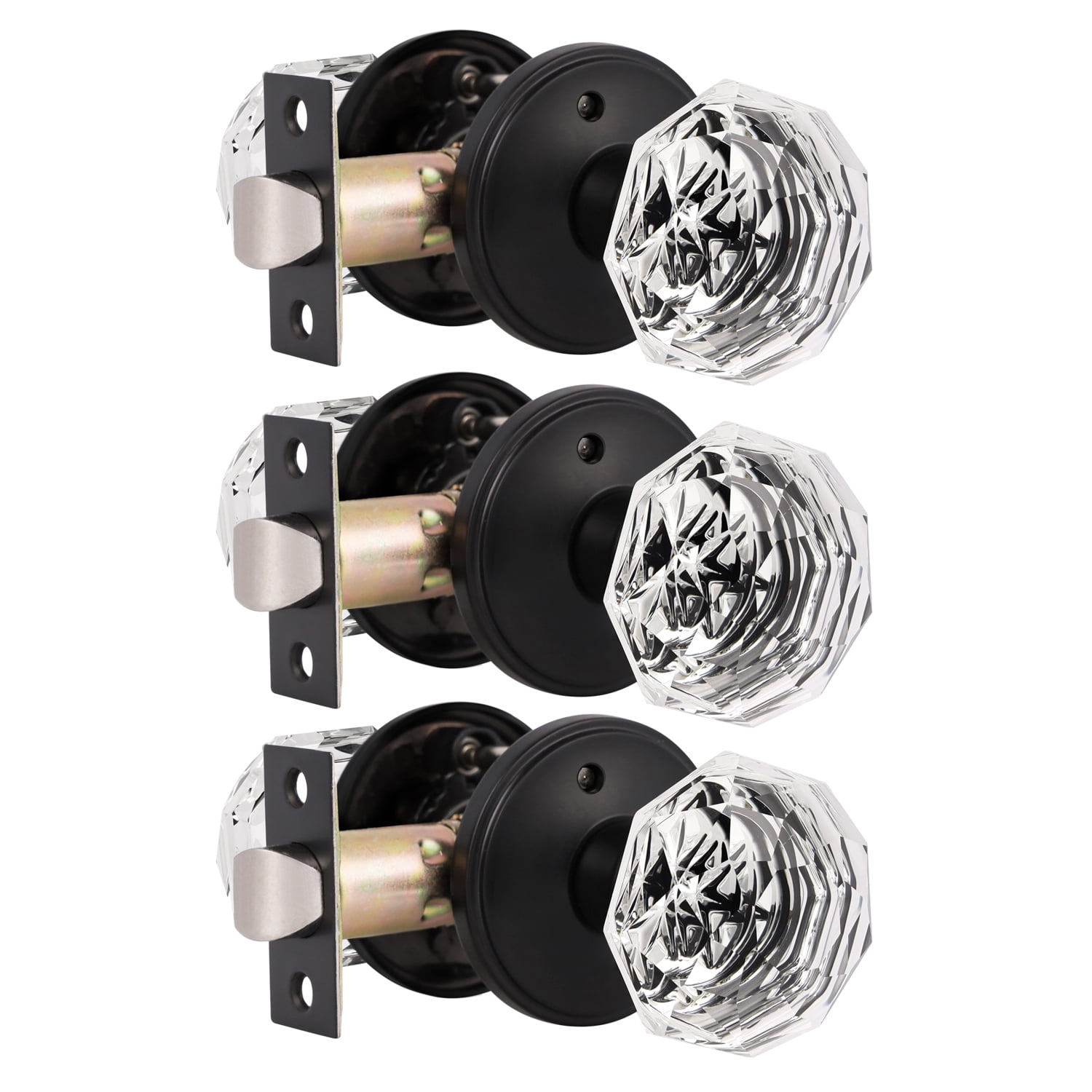Knobelite 3-Pack Diamond Crystal Door Knobs, Matte Black, Bed/Bath ...