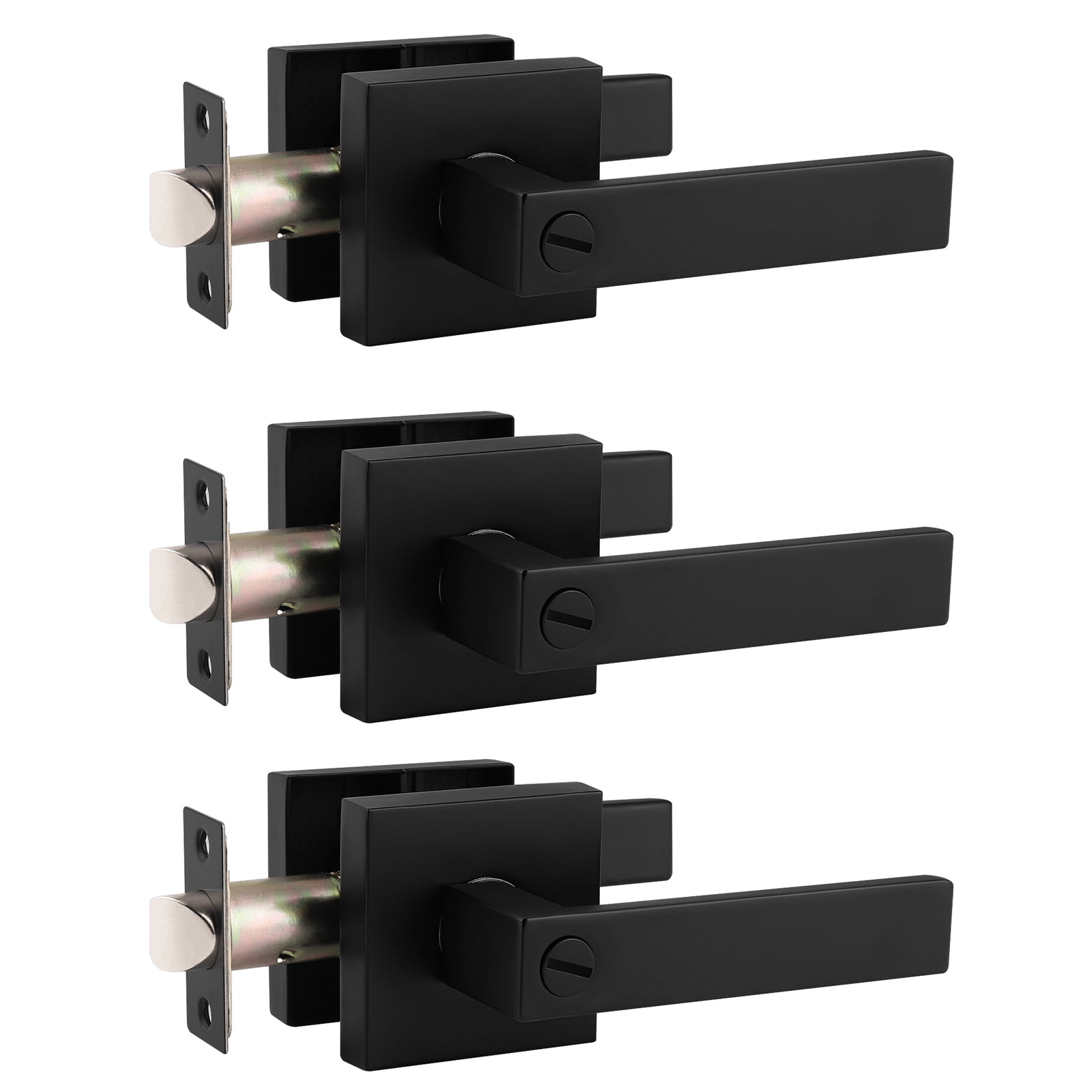Knobelite (3 Pack) Privacy Door Lever, Locking Inside Door Handle Set ...