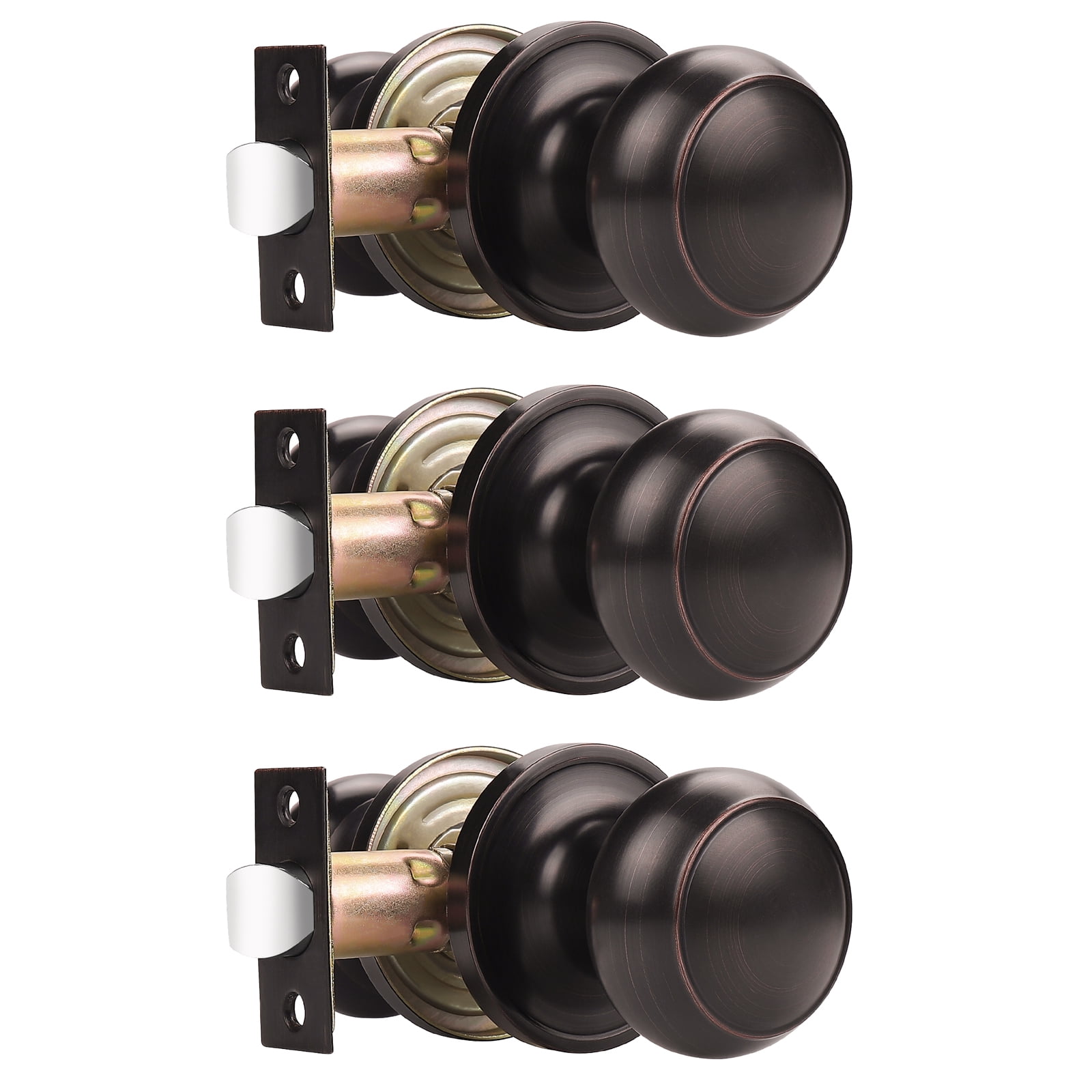 Knobelite (3 Pack) Round Passage Door Knob (Non-Locking Knobs), Keyless ...