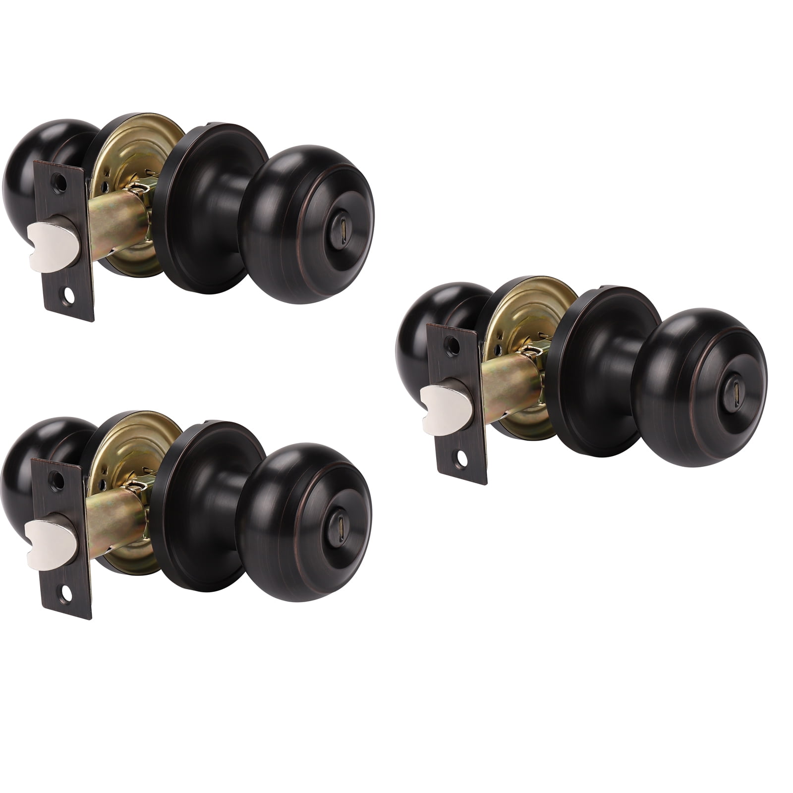 Knobelite (3 Pack) Round Privacy Door Knob(Thumb Turn Lock on The ...