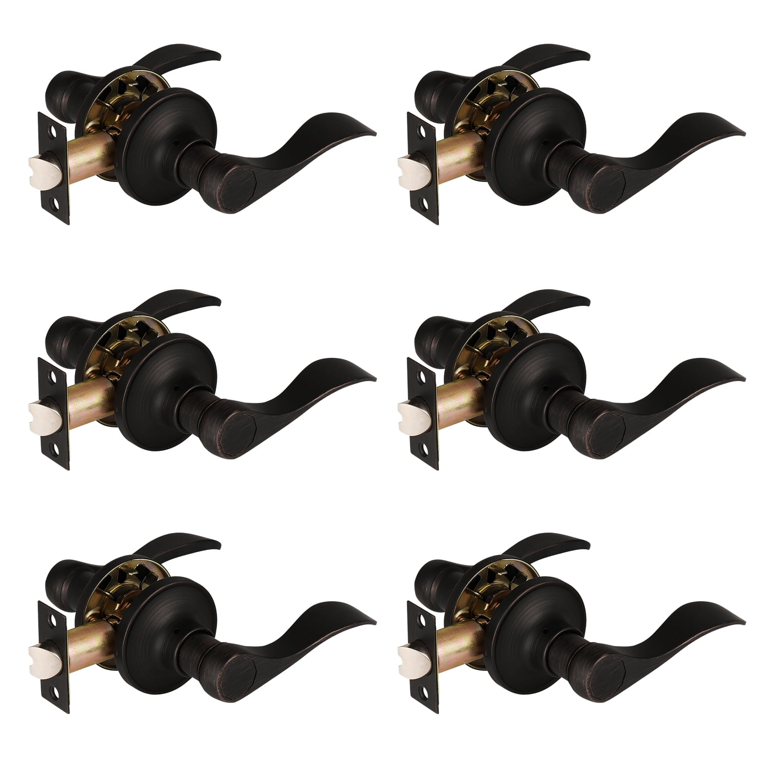 Knobelite 6-Pack Non-Locking Door Lever Set, Keyless Oil Rubbed Bronze ...