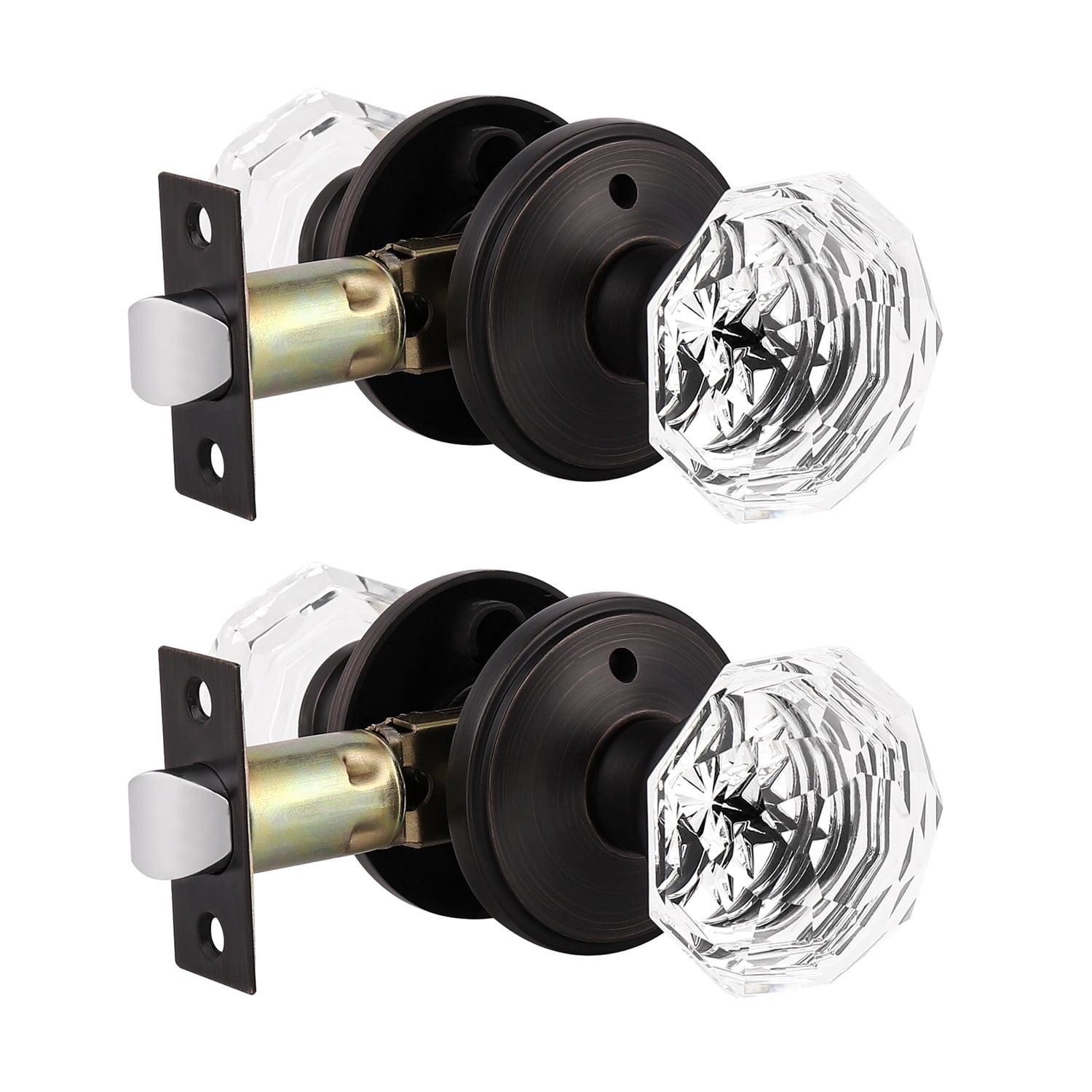 Knobelite Hardware (2 Pack) Diamond Crystal Door Knobs, Keyless Knobs ...